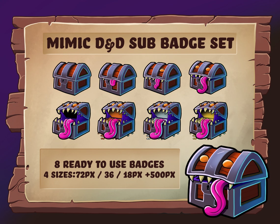 Dnd Mimic Sub / Bit Badges for Twitch - Treasure Chest Dungeons and ...