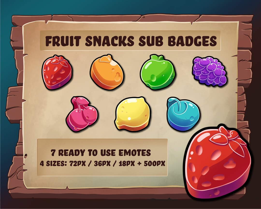 Fruit Snacks Gummy Sub / Bit Badges for Twitch - Cute Candy Cheer Apple ...