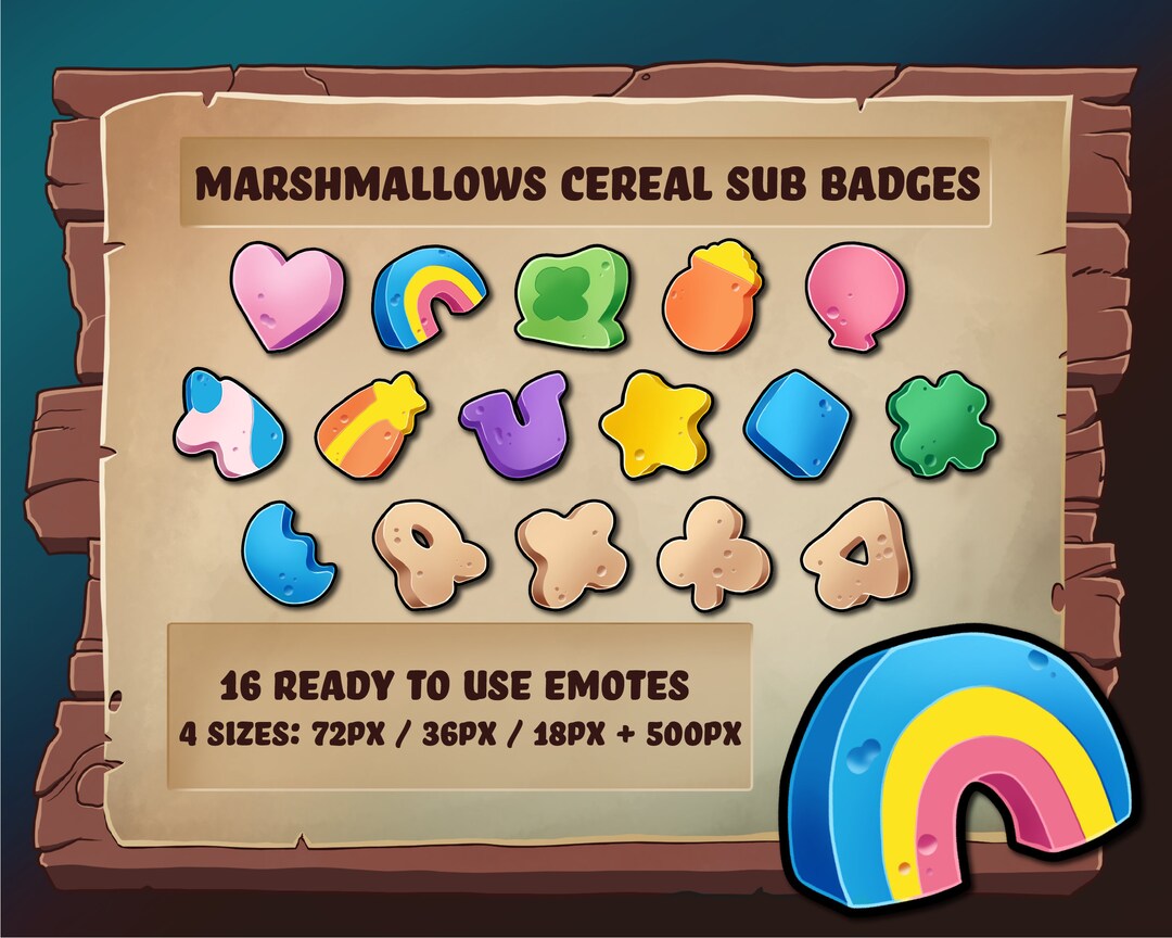 Marshmallow Charms Cereal Sub / Bit Badges for Twitch - Heart Rainbow ...