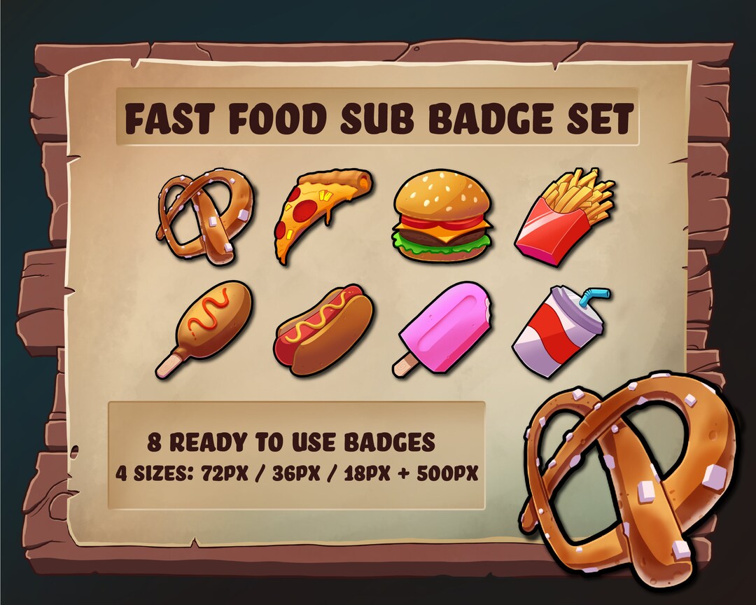 Fast Food Sub / Bit Badges for Twitch - Pizza French Fries Soda Pretzel ...