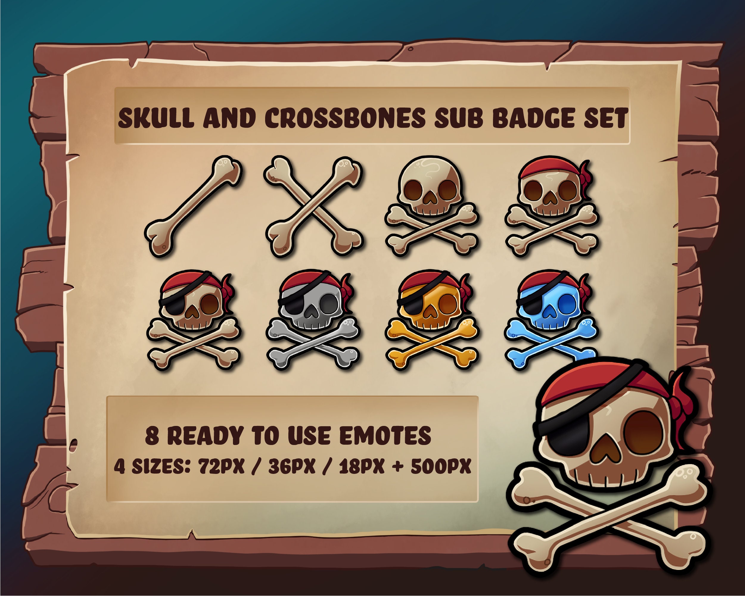 Skull and Crossbones Sub / Bit Badges for Twitch - Pirate Skeleton ...