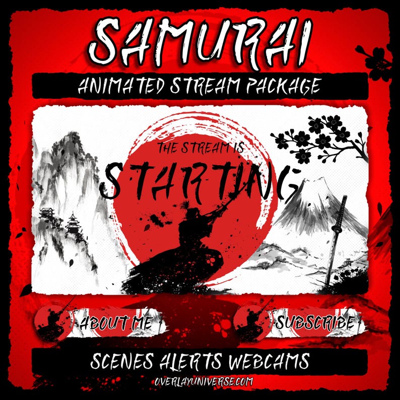 Animated Samurai Stream Overlay Package, Japanese Twitch Overlay - Etsy
