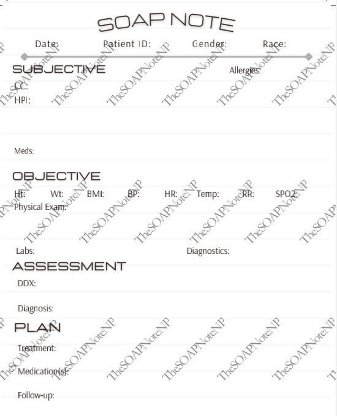 SOAP Note Template - Etsy