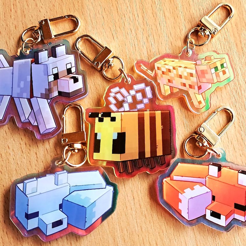 Minecraft Inspired Animals 2 Inch Rainbow Acrylic Keychain Charms - Etsy