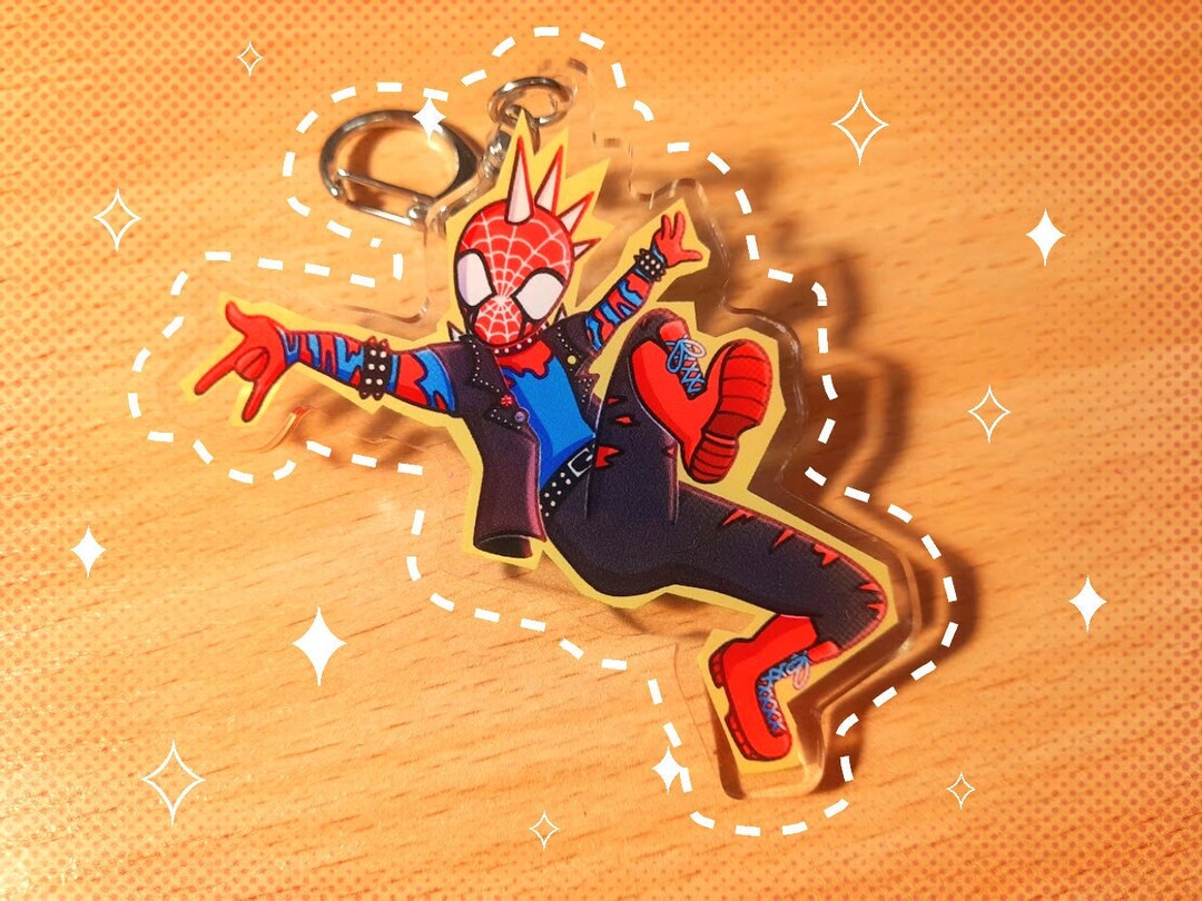 Spideyverse Hobie Spider-punk 3 Inch Keychain Charm - Etsy