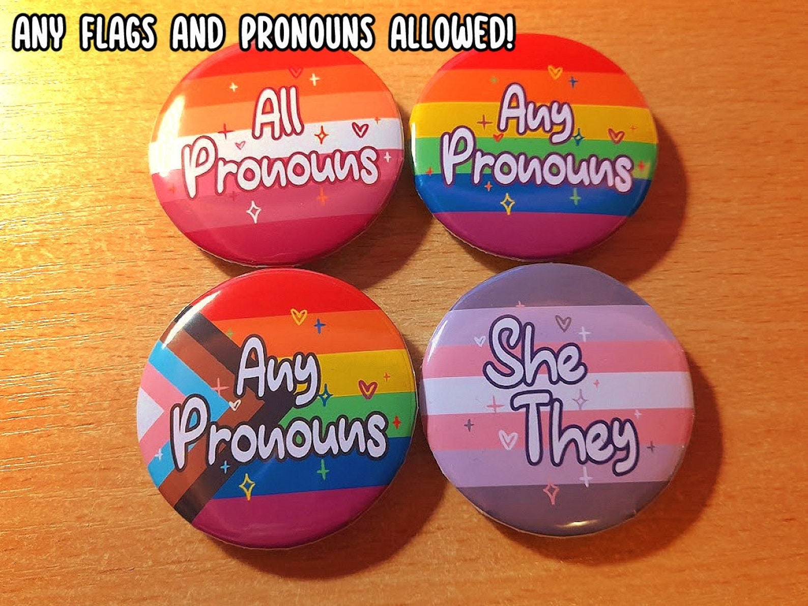 Custom 1.75 LGBTQ Pronoun Pin Buttons Lesbian, Gay, Non-binary ...