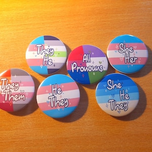 Custom 1.75" LGBTQ+ Pronoun Pin Buttons | Lesbian, Gay, Non-binary ...
