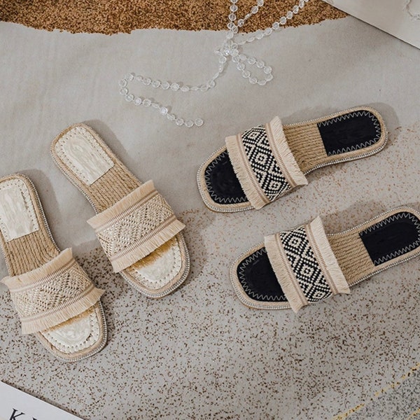 Woven Straw Shoes - Etsy