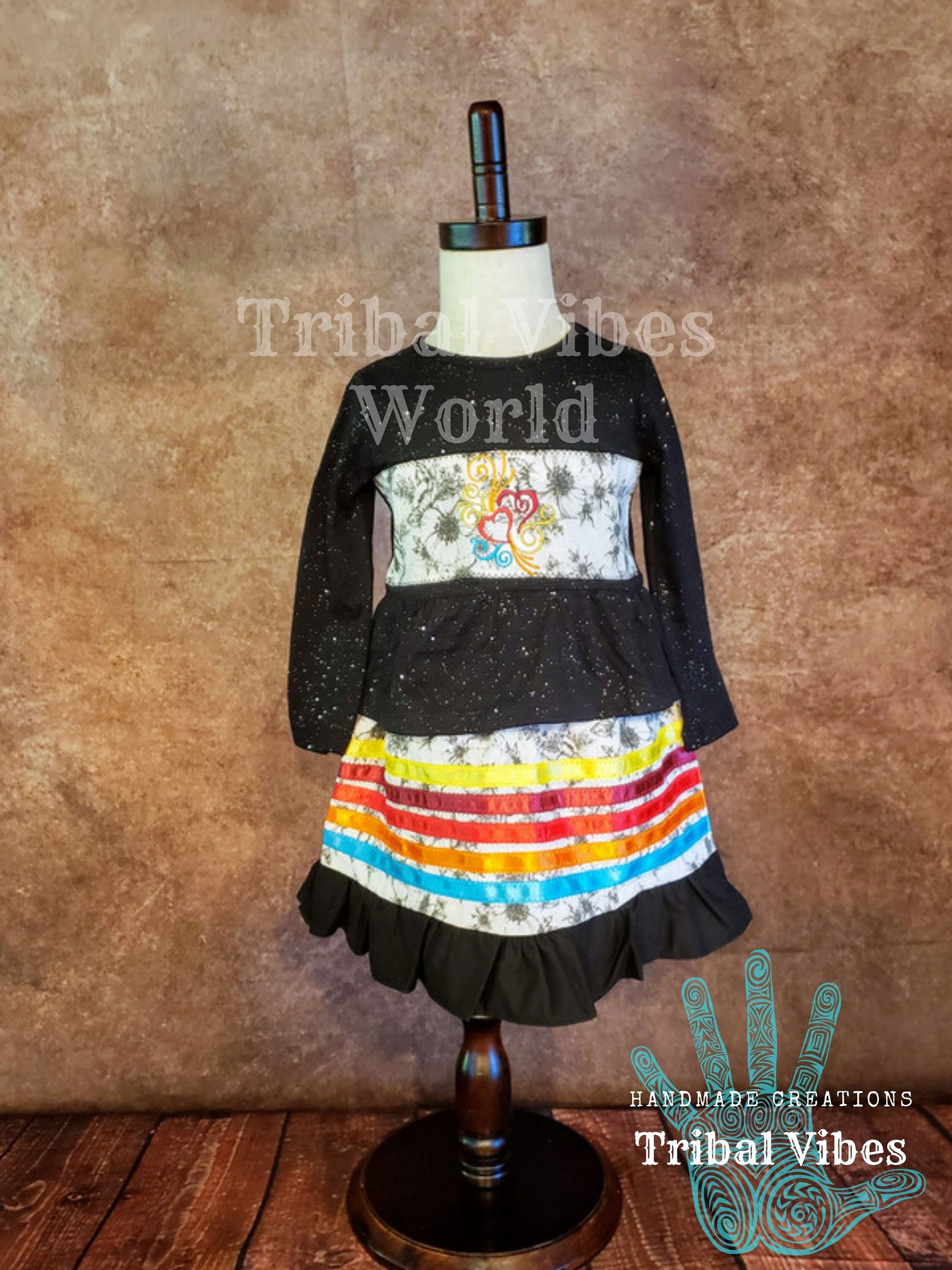 Hearts Embroidered Bodysuit With a Native Ribbon Skirt | Toddler Native ...