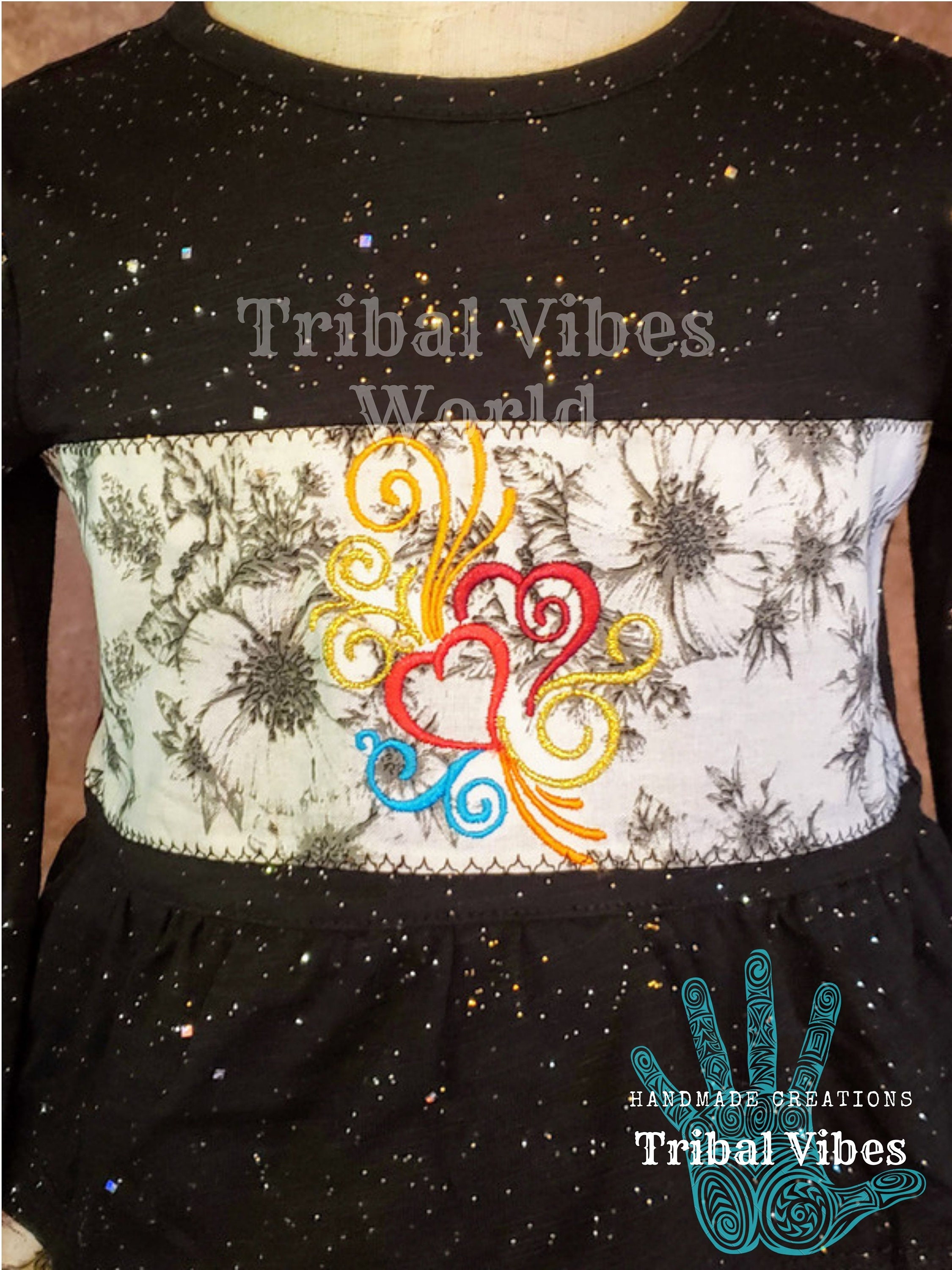 Hearts Embroidered Bodysuit With a Native Ribbon Skirt | Toddler Native ...