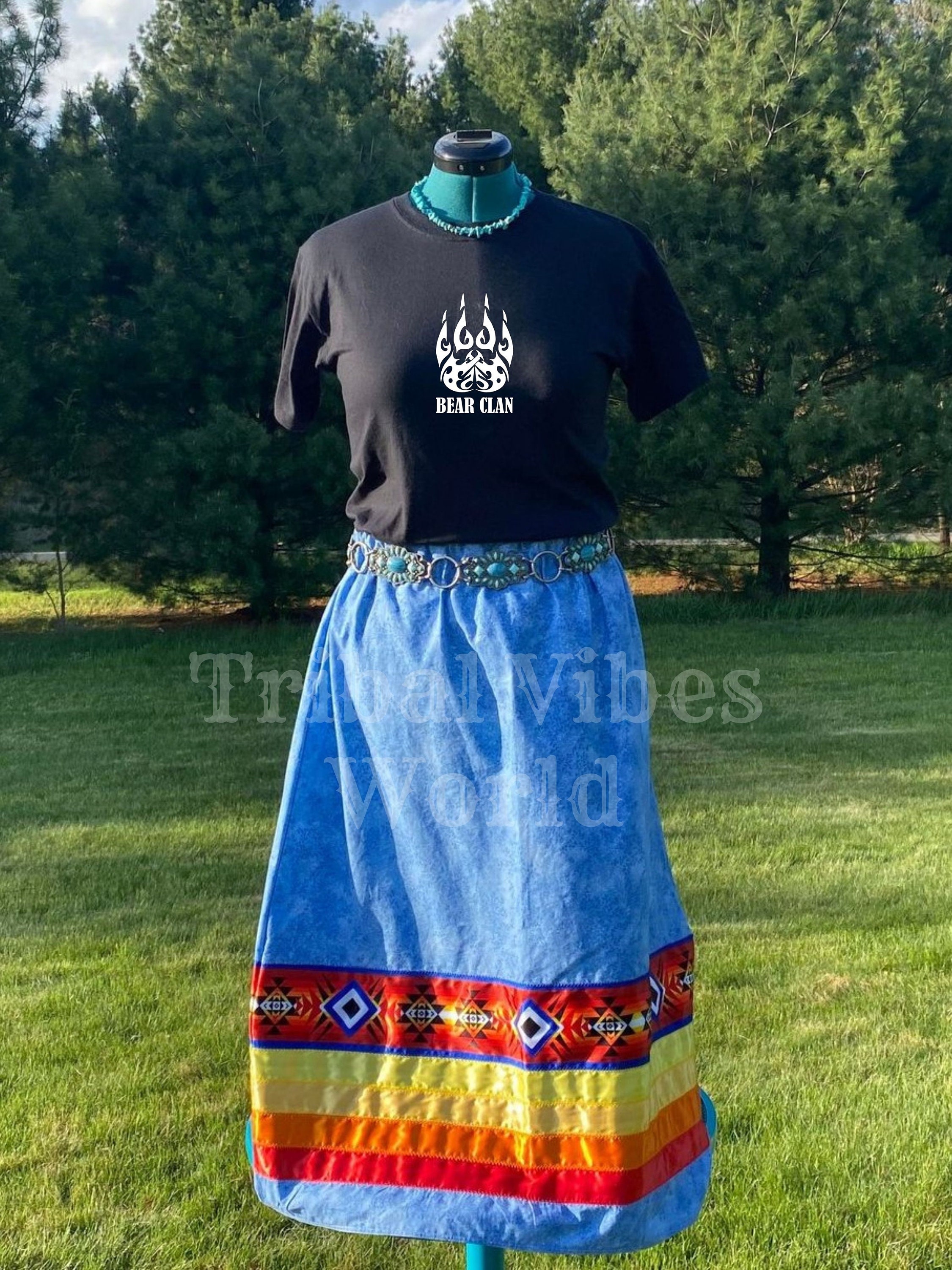 Blue Native American Ribbon Skirt With Fire Colors Aztec - Etsy