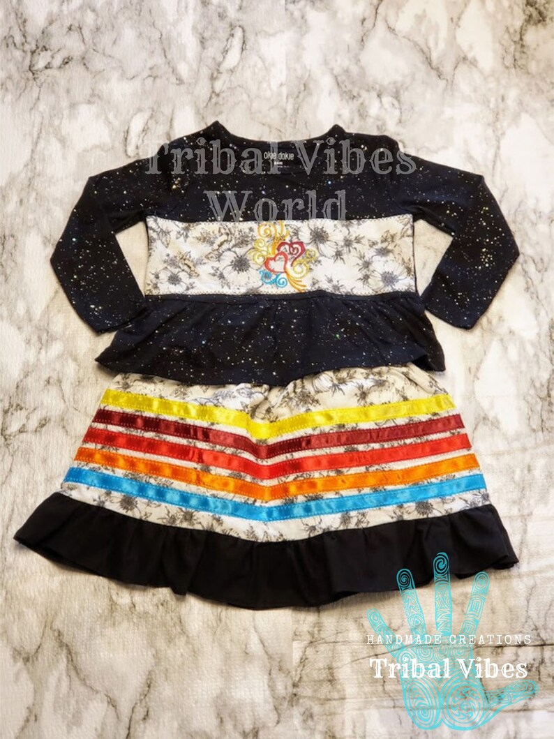 Hearts Embroidered Bodysuit With a Native Ribbon Skirt | Toddler Native ...