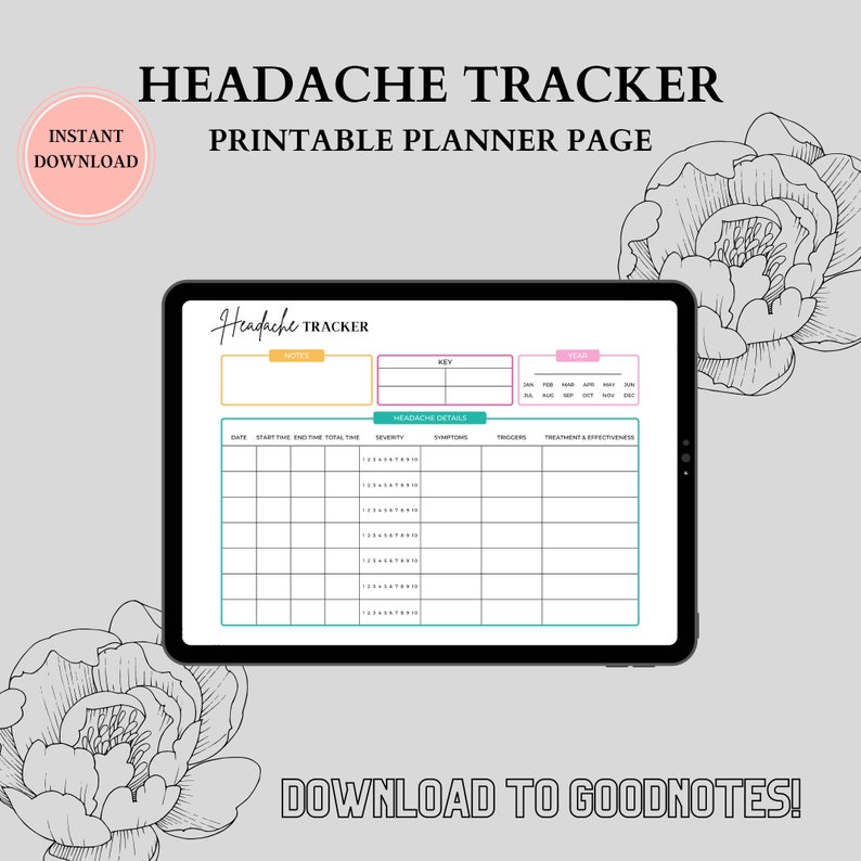 Printable Chronic Headache Tracker | Chart Headache Events Symptoms ...