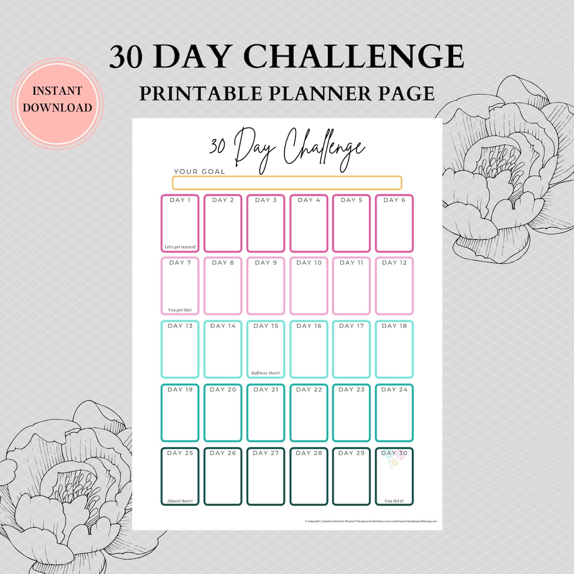 30 Day Challenge, 30 Day Challenge Tracker, 30 Day Challenge Printable ...