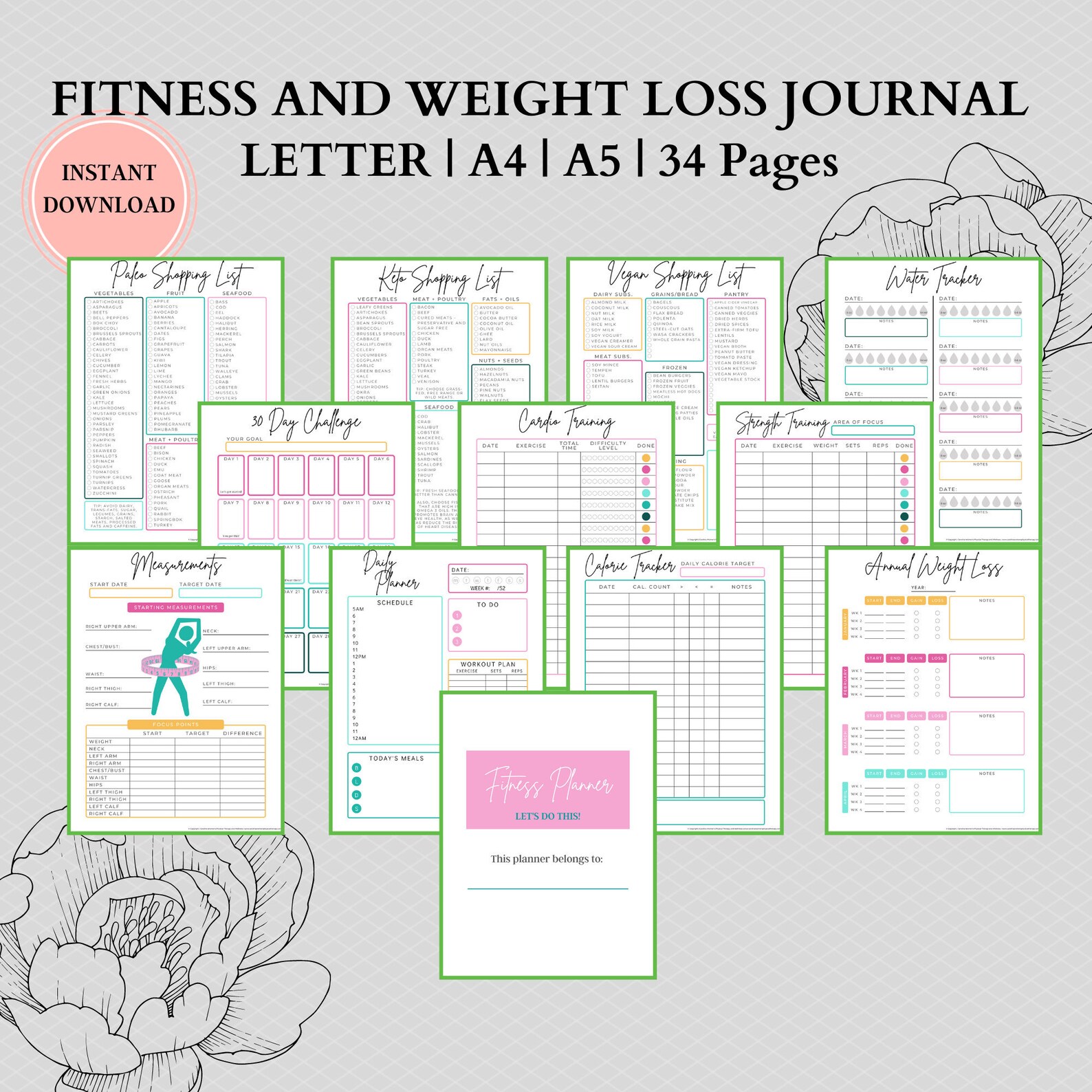 Fitness Journal Gym Lover Workout Log Workout Tracker Printable Workout ...