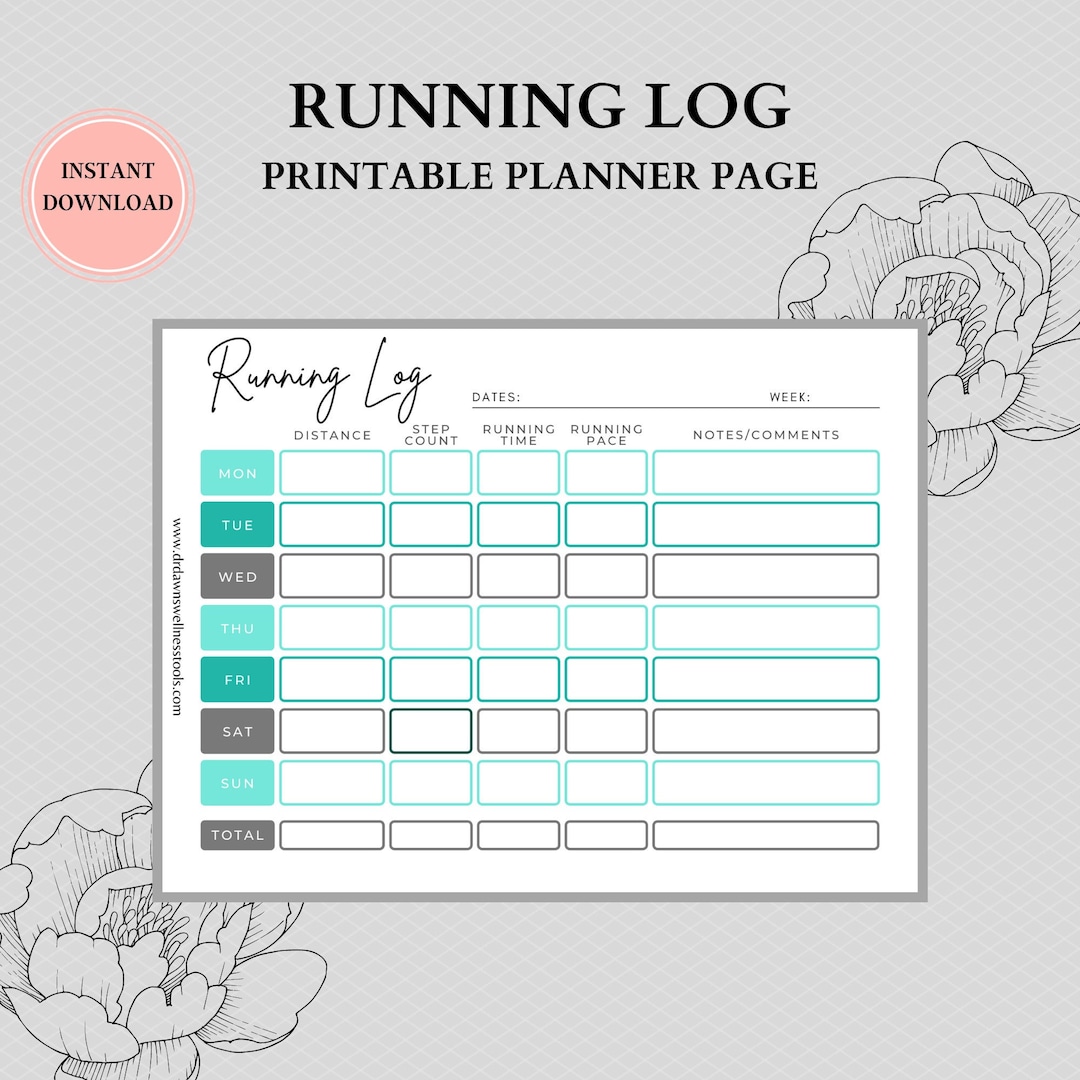 Printable Running Tracker Printable Run Log Fitness Digital Download ...