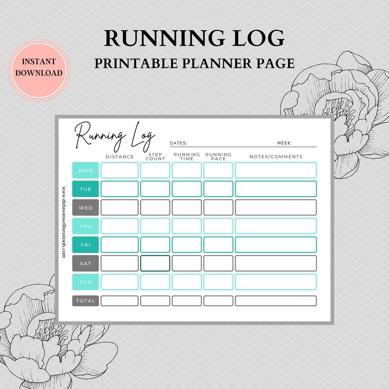 Printable Running Tracker Printable Run Log Fitness Digital Download ...