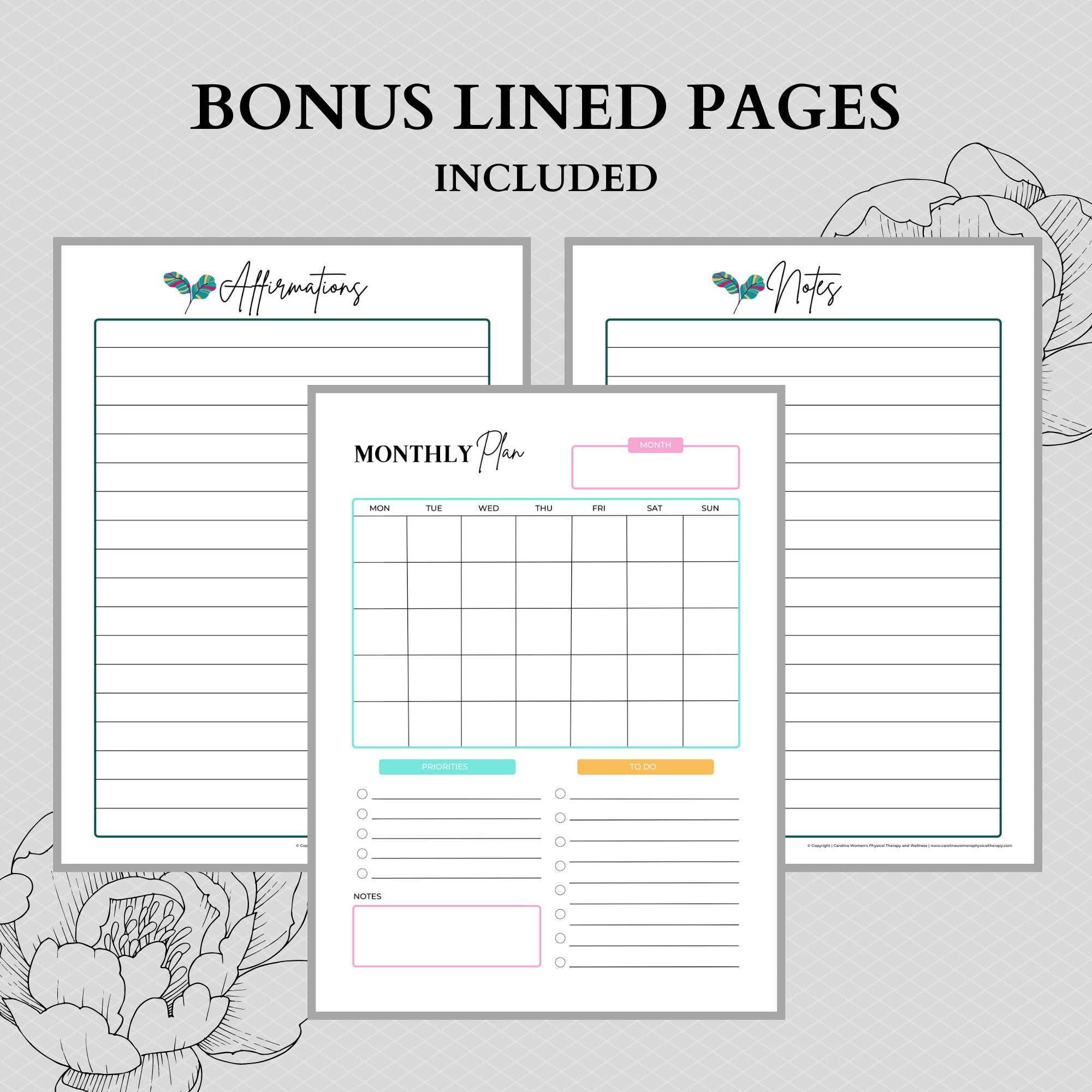 Undated Monthly Planner Printable, Month at A Glance, Monthly Calendar ...