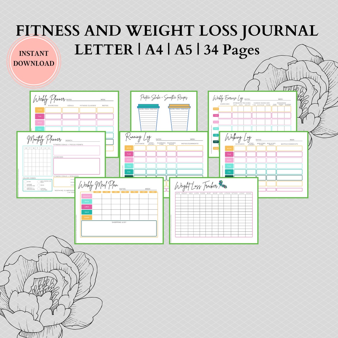 Fitness Journal | Gym Lover | Workout Log | Workout Tracker | Printable ...