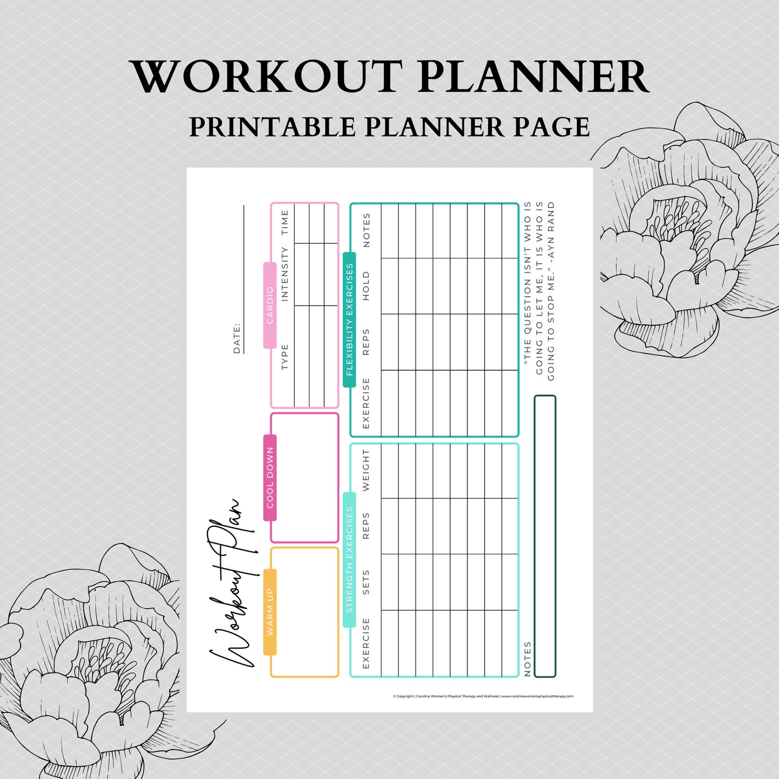 Printable Fitness Motivation Tracker Daily Workout Plan Exercise Log ...