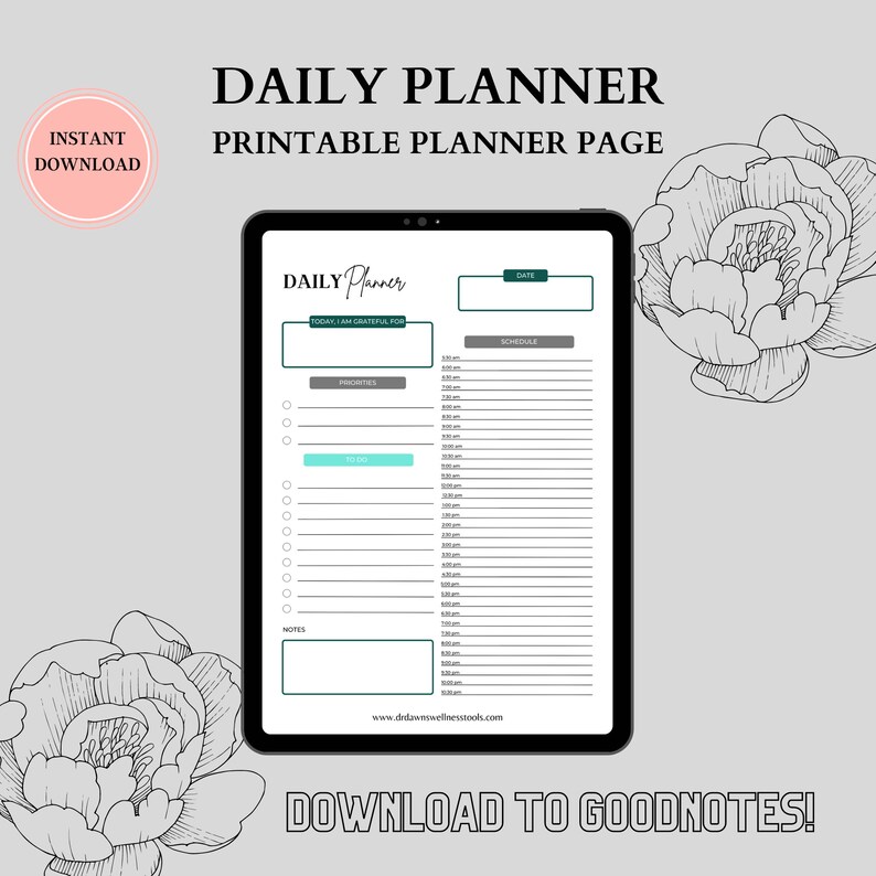 Day Planner Printable, Print at Home Daily Planner, 1 Hour Sections ...