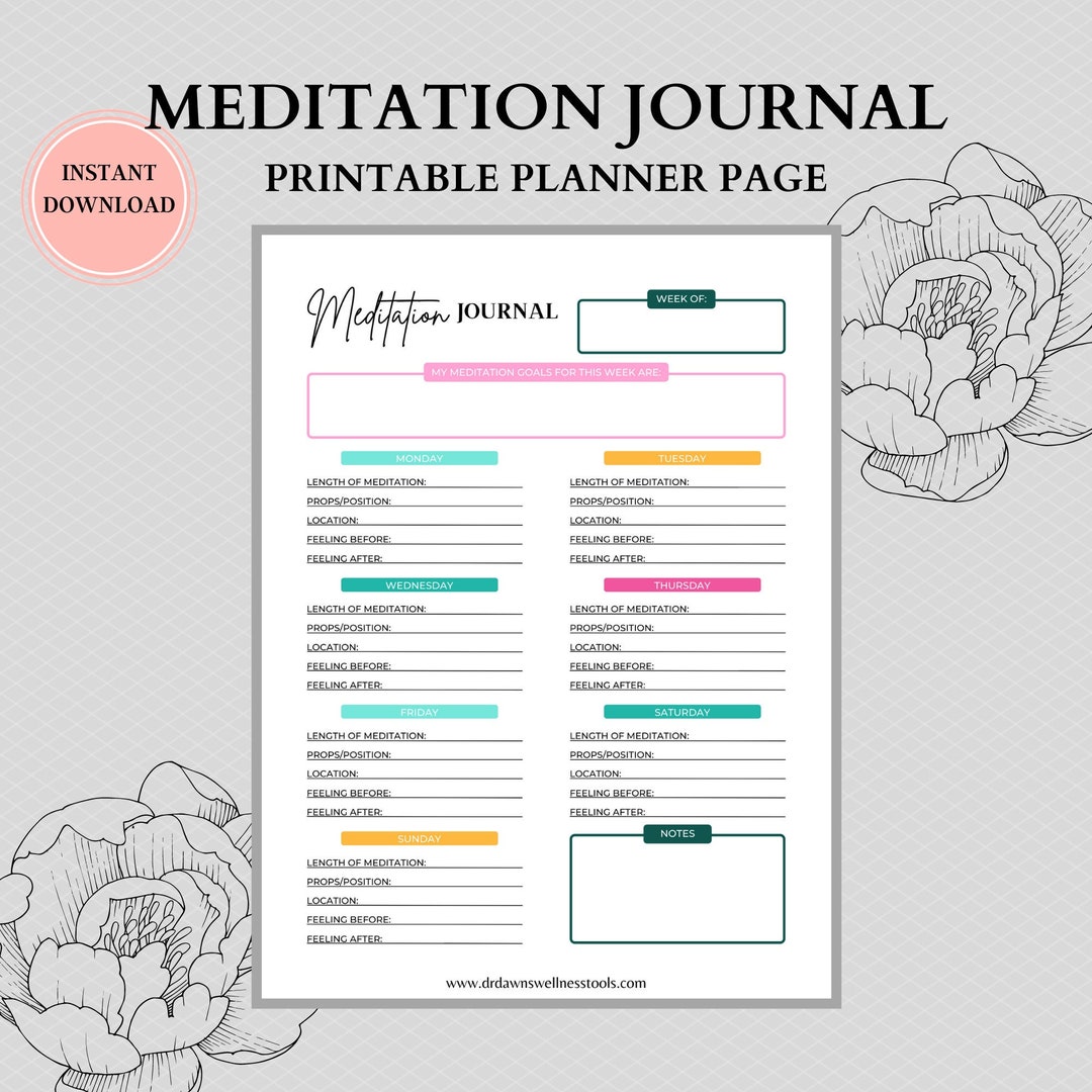 Meditation Journal Tracker, Mental Health Printable, Positive ...