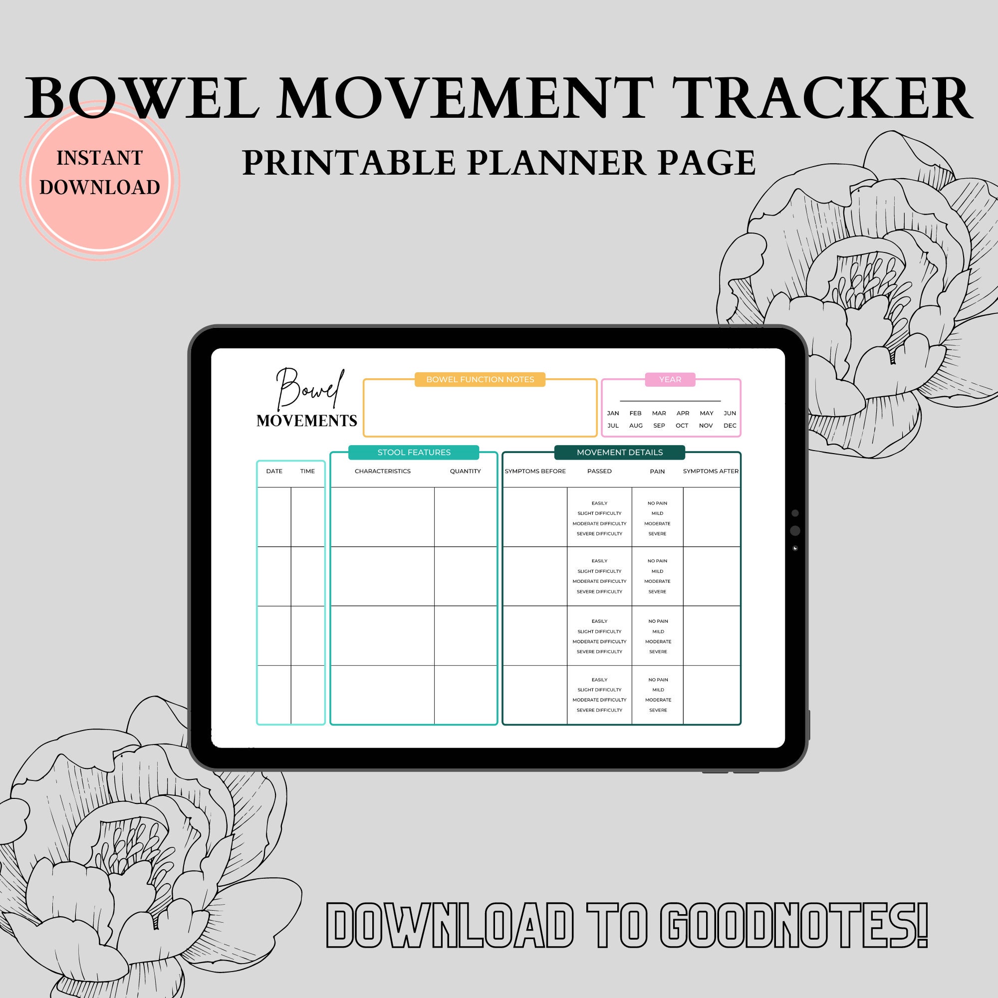 Monthly Bowel Movement Trackers Printable Chronic Constipation Tracker ...