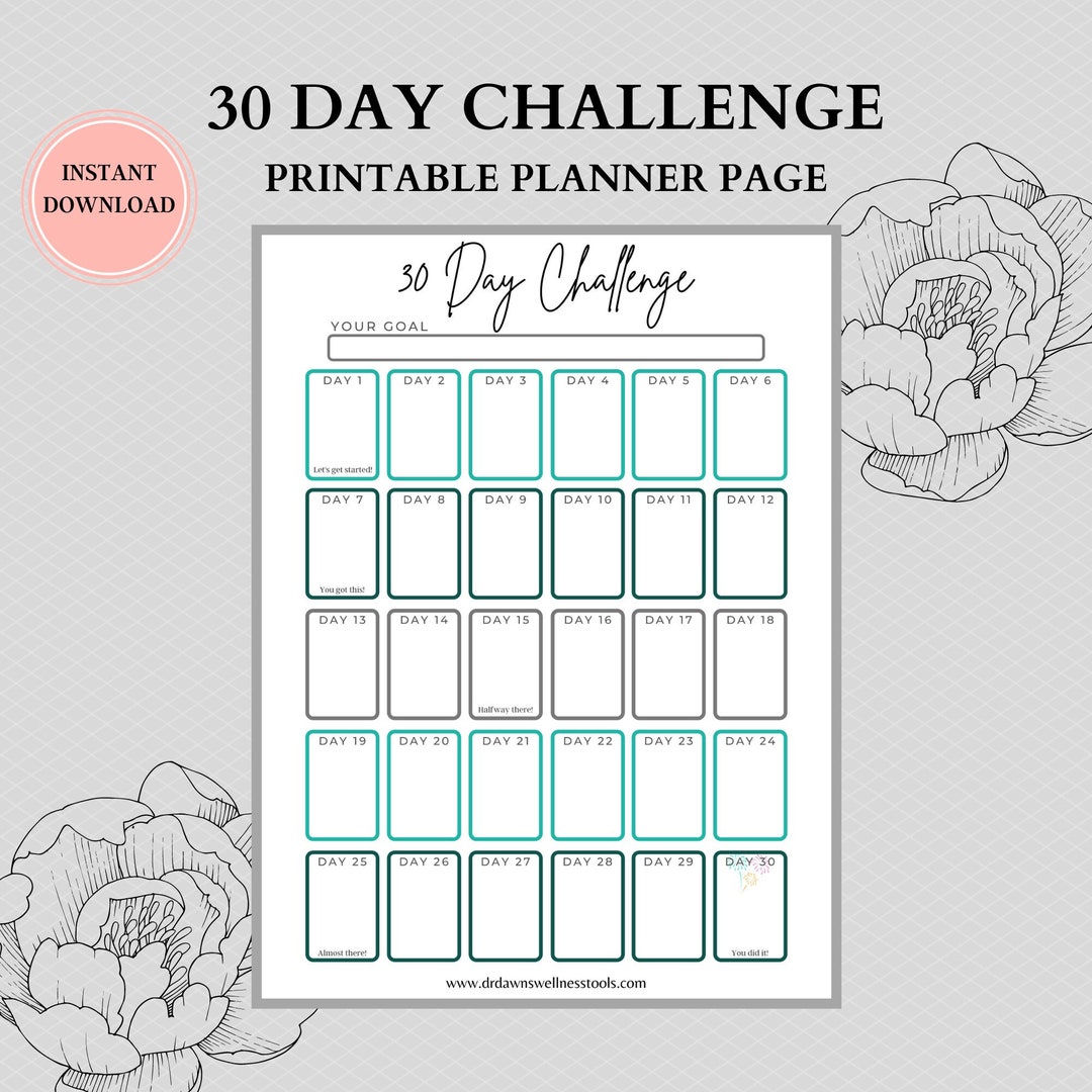 30 Day Challenge Printable PDF Habit Tracker Goal Tracker - Etsy