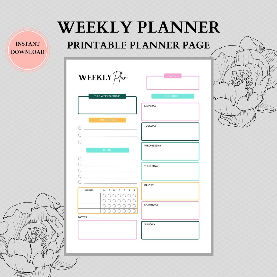 Weekly Organizer, Weekly Schedule, Weekly Planner Printable to Do List ...
