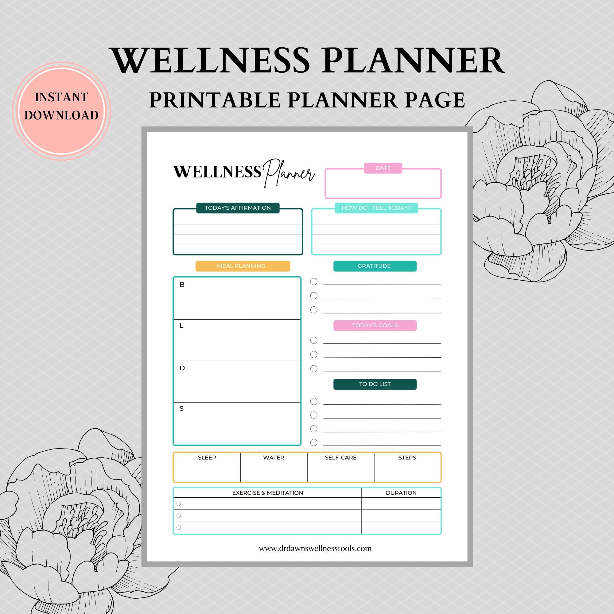 Daily Wellness Planner | Daily Planner Printable | Wellness Journal ...