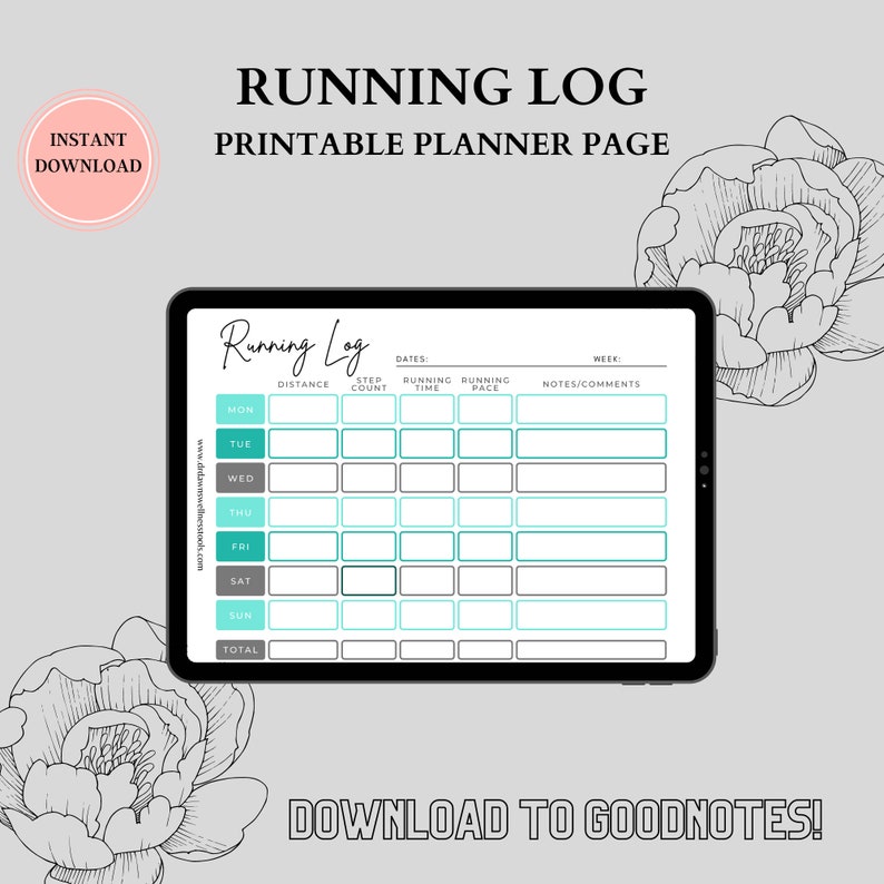 Printable Running Tracker Printable Run Log Fitness Digital Download Running Digital Download ...
