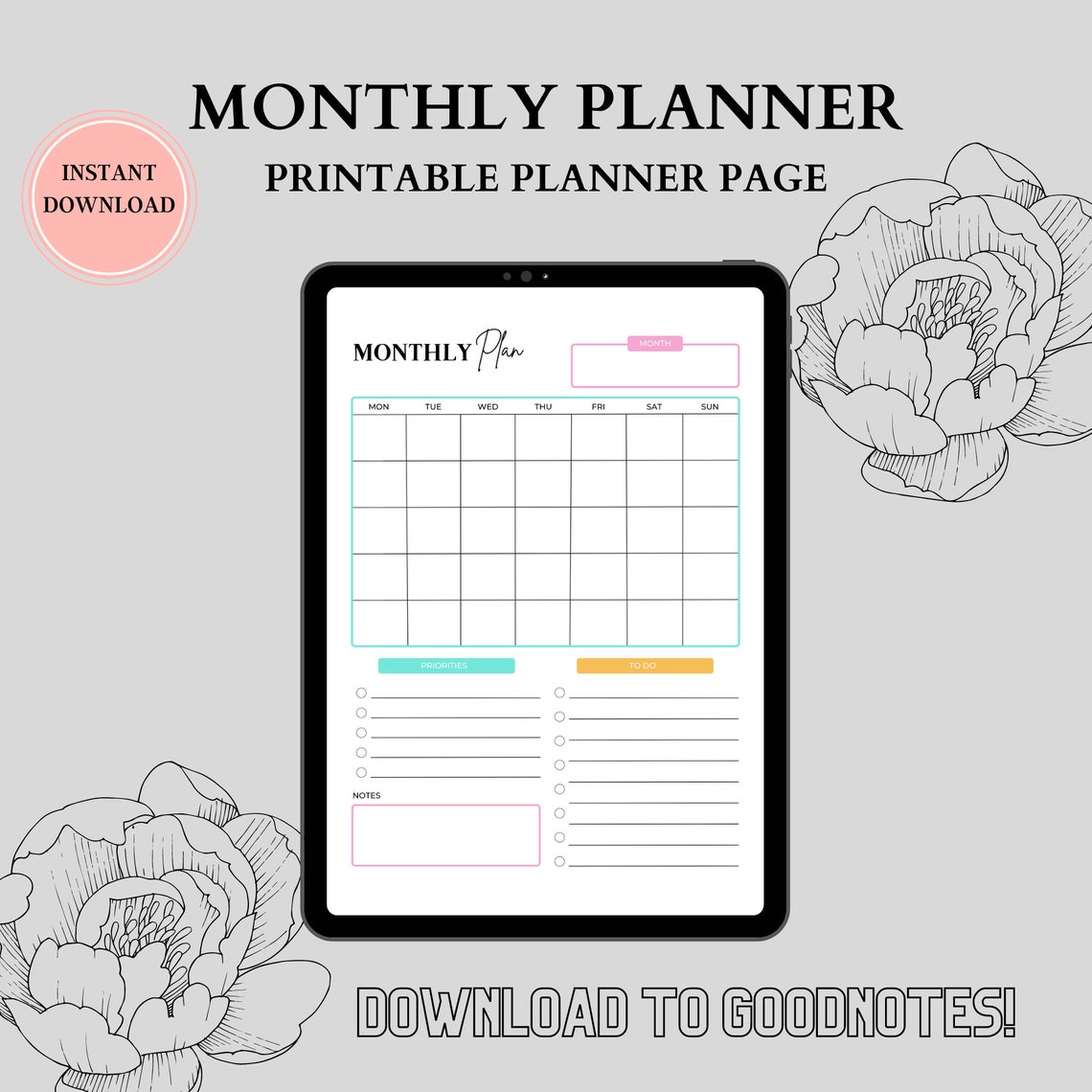 Undated Monthly Planner Printable Month at A Glance Monthly - Etsy