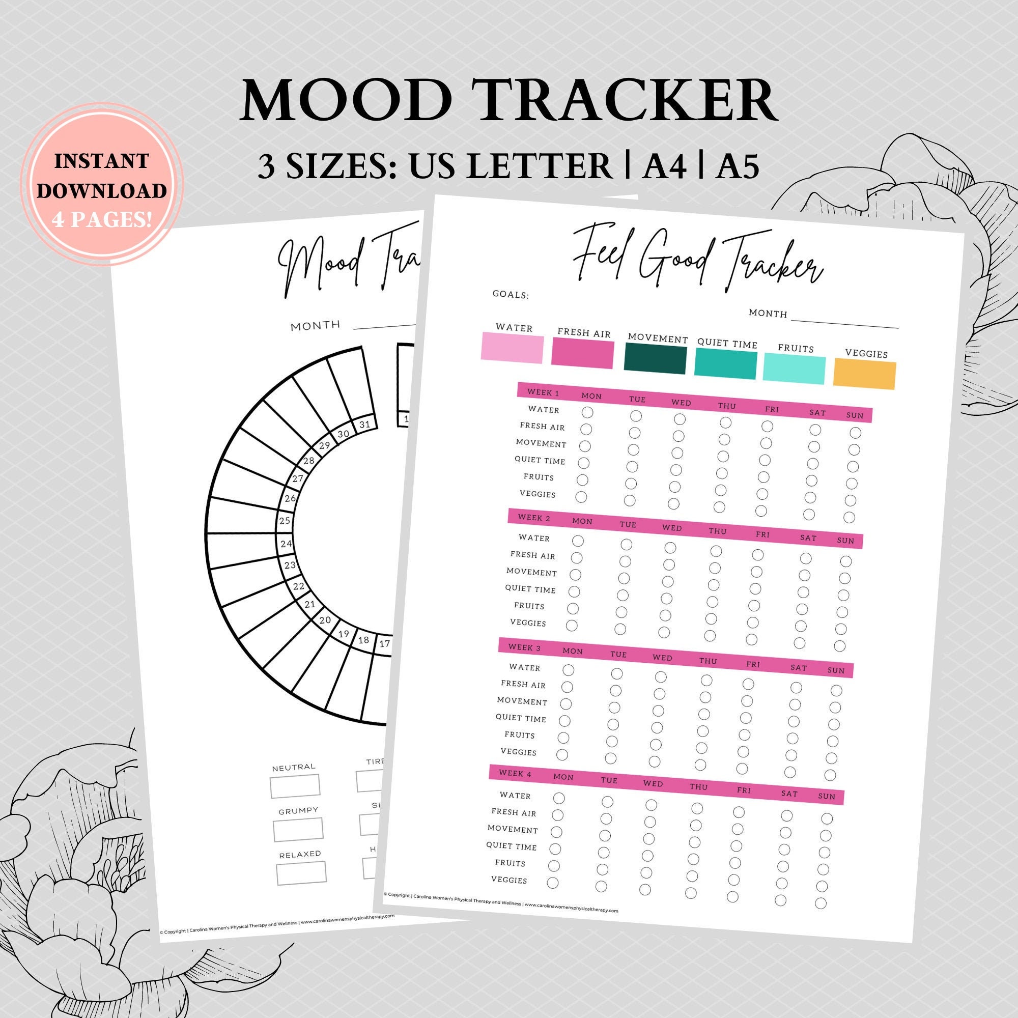 Daily Mood Tracker 8.5 X 11, A4 Printable PDF Planner Mental Health ...