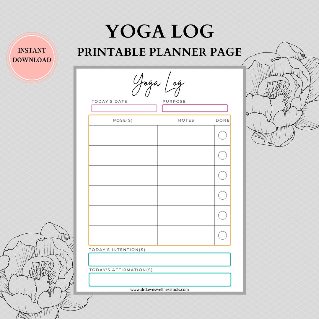 Daily Yoga Planner Printable, Yoga Log, Wellness Planner, Yoga Journal ...