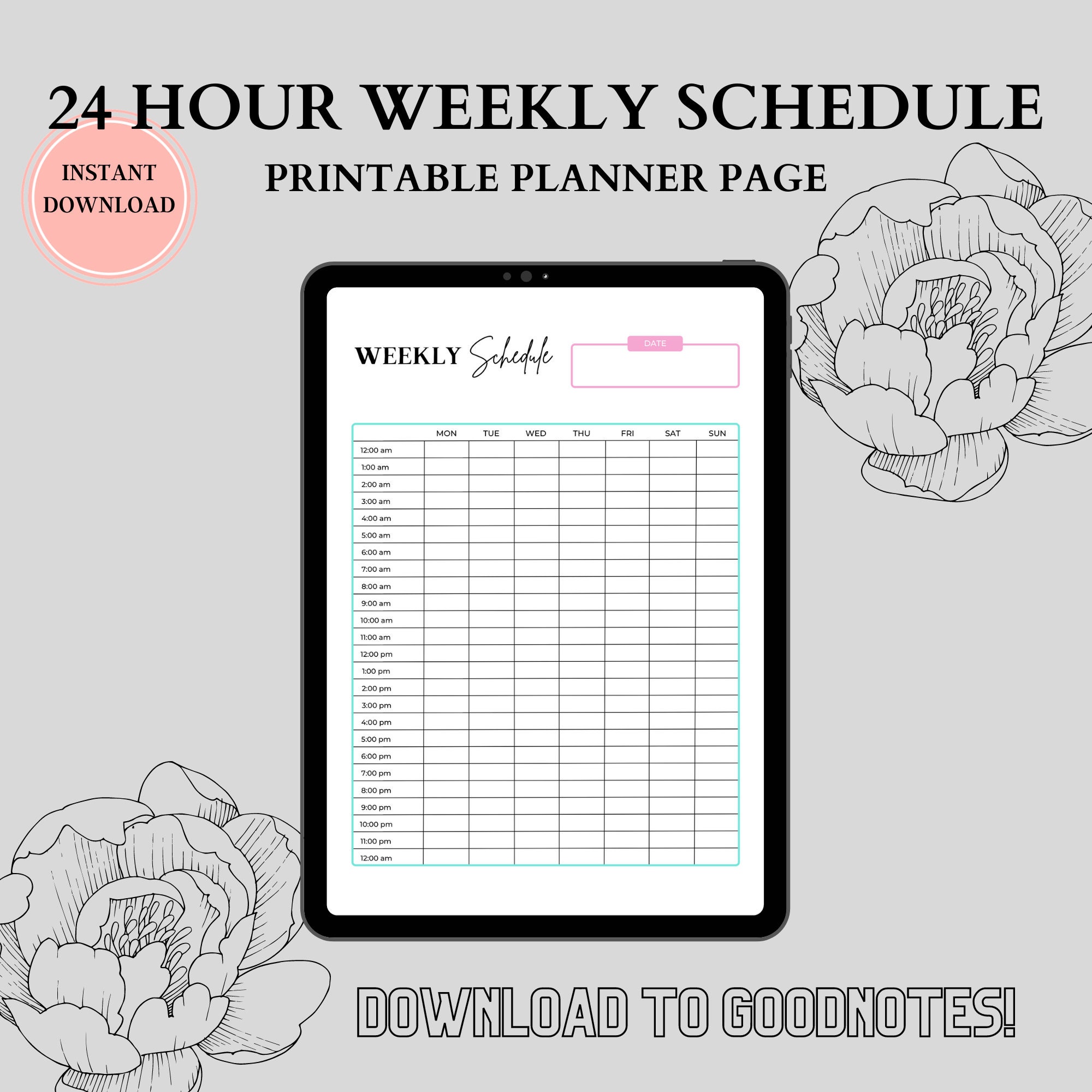 24 Hour Weekly Schedule Week at a Glance Weekly Agenda - Etsy