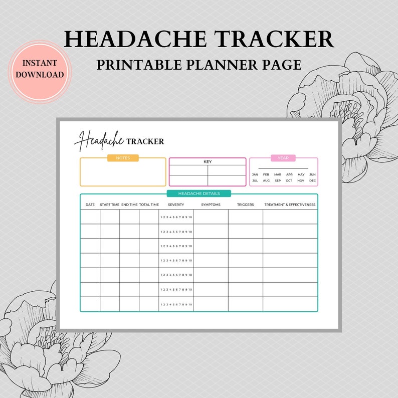 Printable Chronic Headache Tracker | Chart Headache Events Symptoms ...
