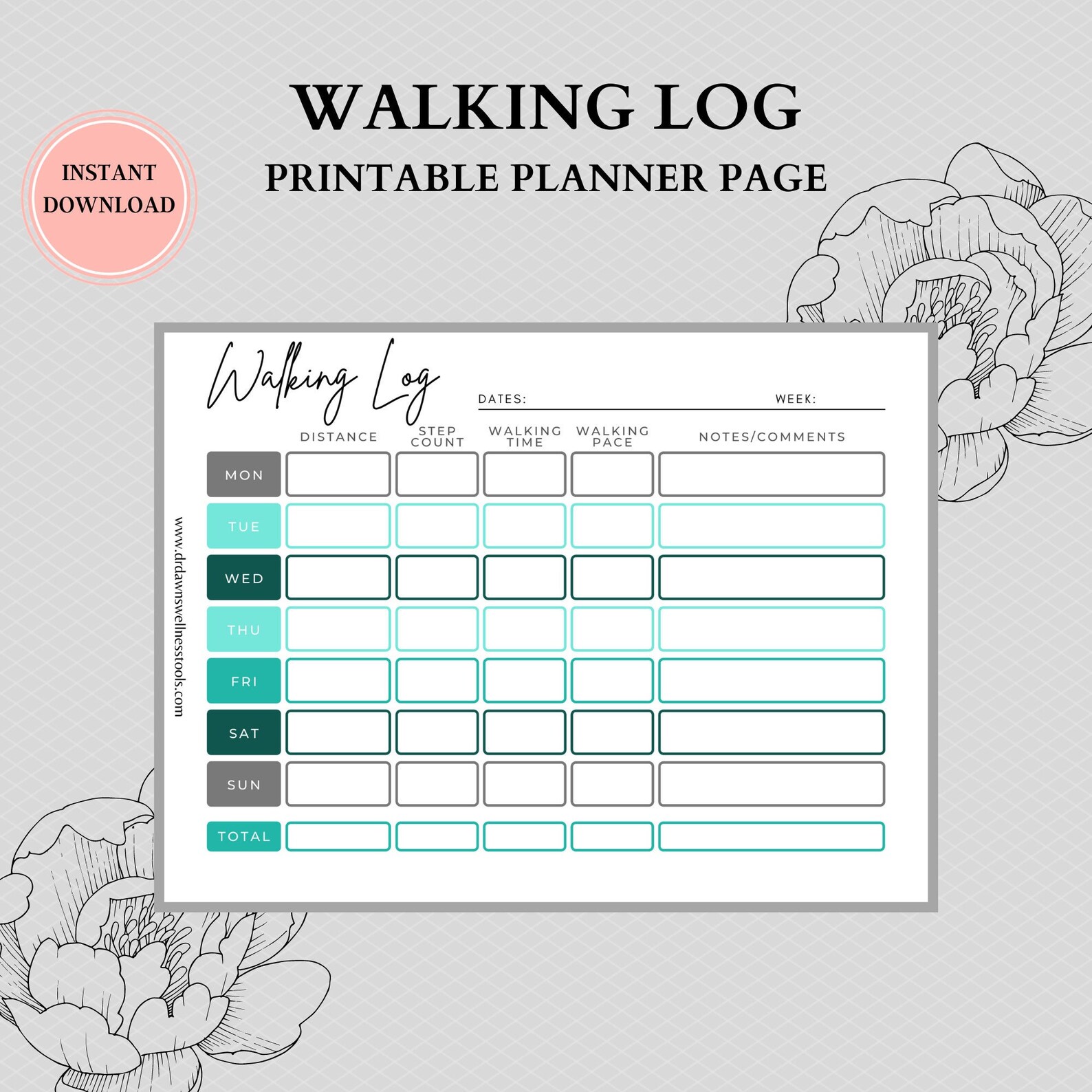 Walking Log, Walking Tracker, Workout Log, Weekly Workout Tracker, A4 ...