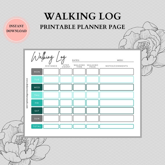 Walking Log Walking Tracker Workout Log Weekly Workout - Etsy