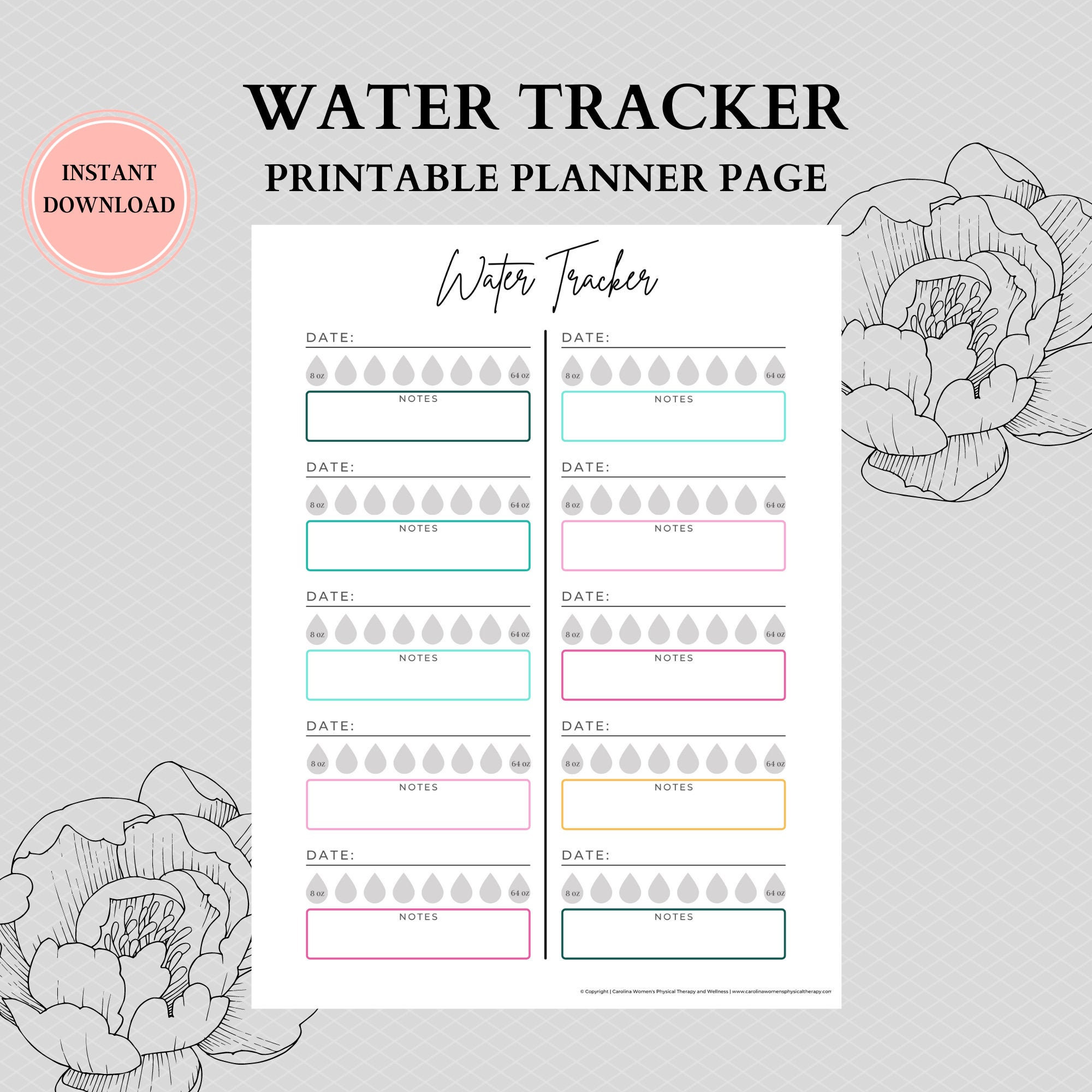 Water Intake Tracker, Water Tracker Printable, Water Journal, Water ...