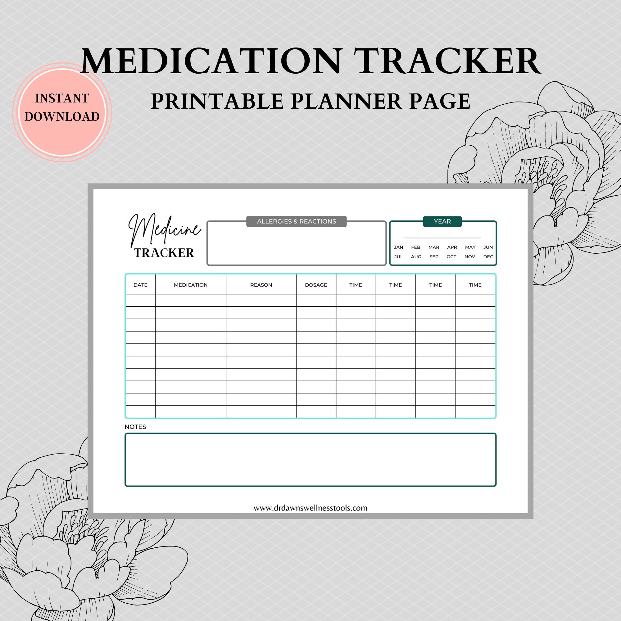 Medicine Tracker | Printable Monthly Medicine Tracker | Simple ...