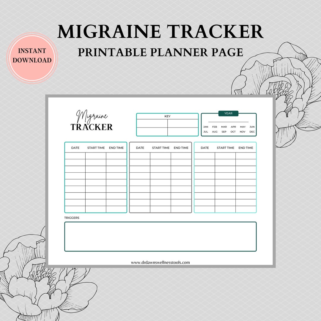 Migraine Tracker Printable | Migraine Log | Headache Tracker | Headache ...