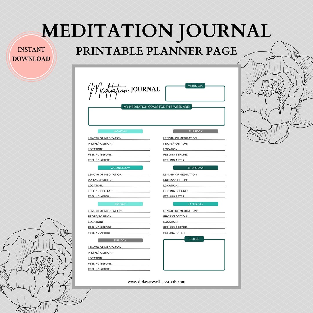 Meditation Tracker Printable | Weekly Tracker | Meditation Journal ...