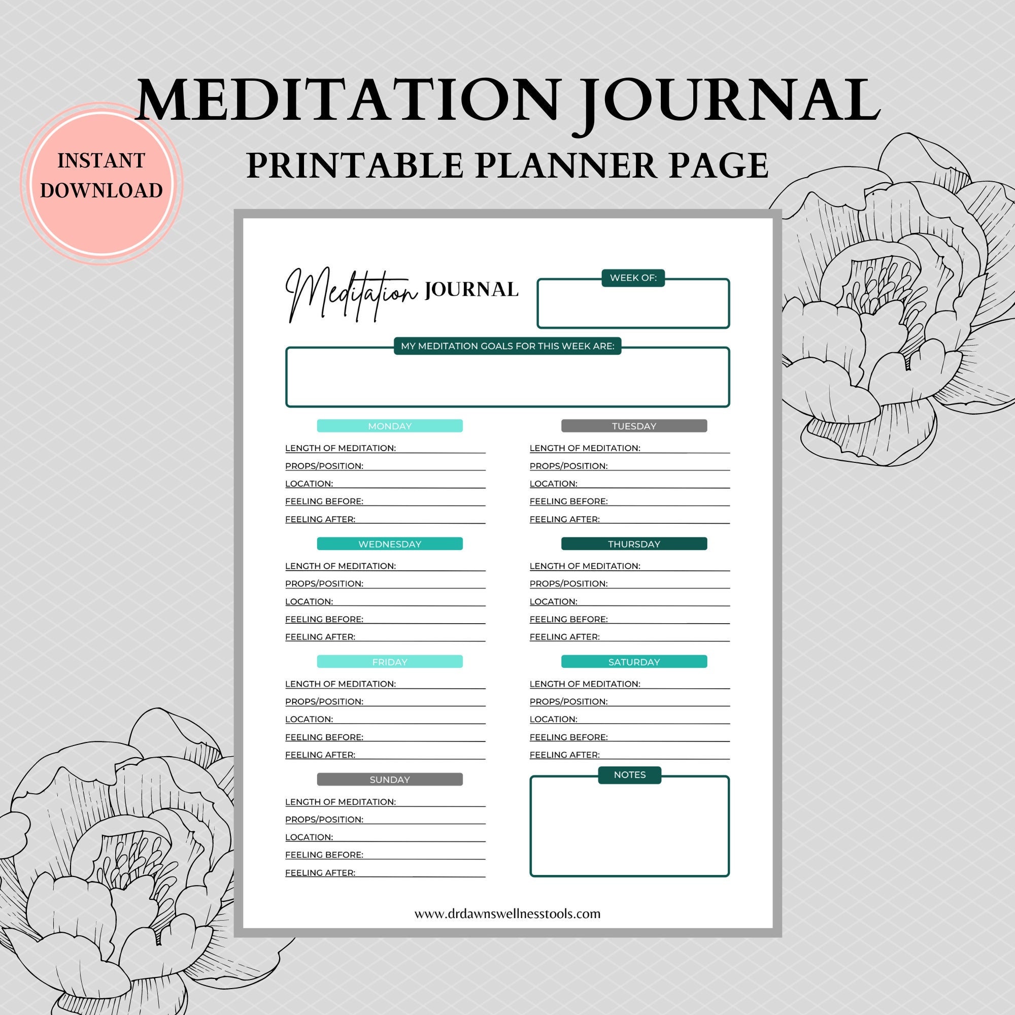 Meditation Tracker Printable | Weekly Tracker | Meditation Journal ...