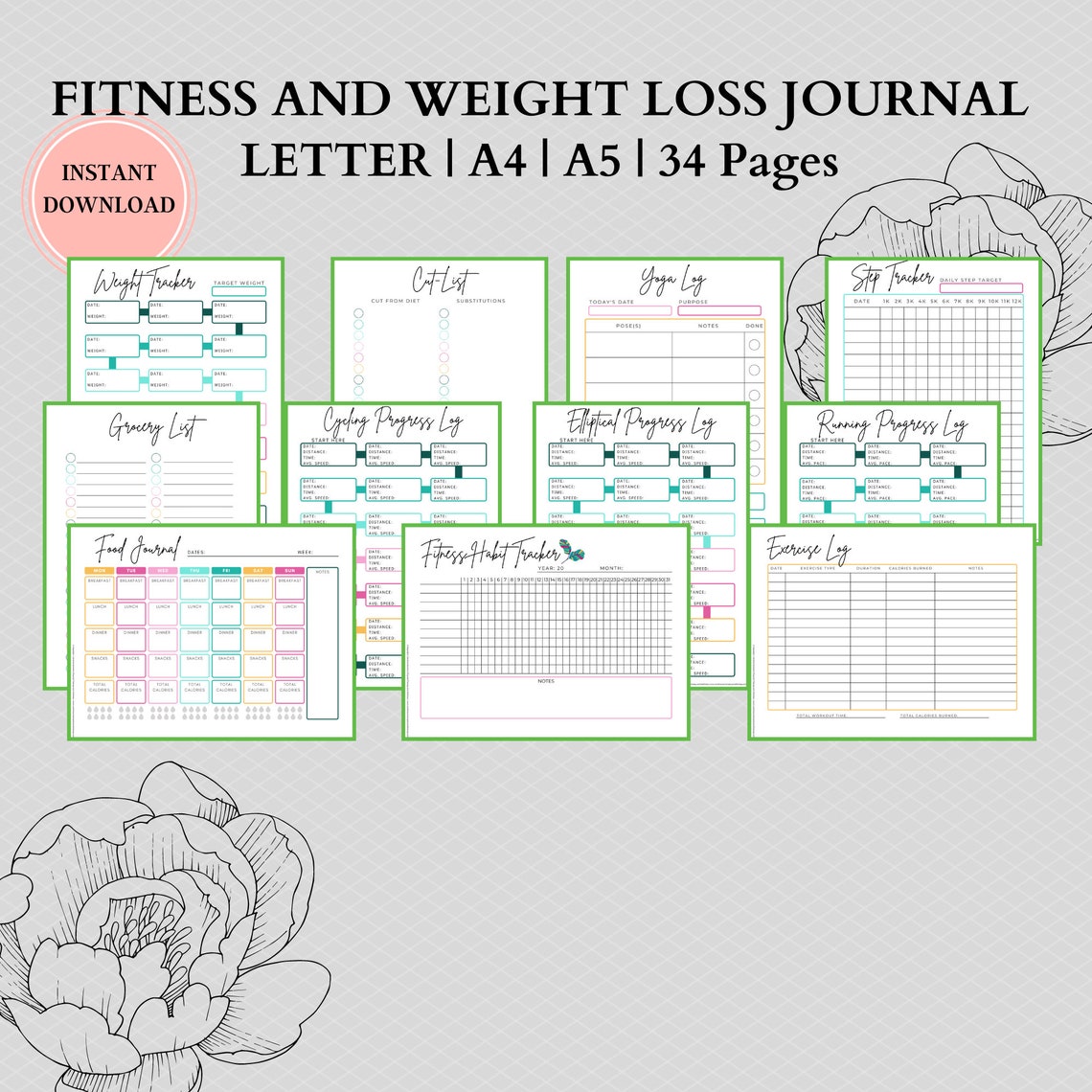Fitness Journal | Gym Lover | Workout Log | Workout Tracker | Printable ...