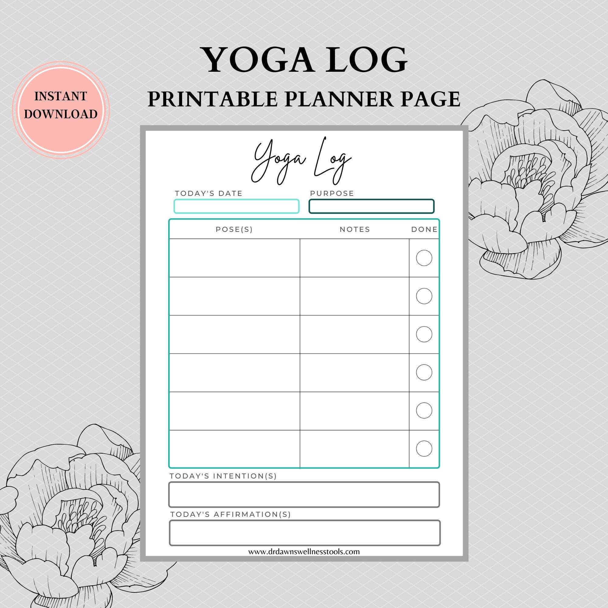 Personal Yoga Practice Log Sheet | Yoga Class Practice Log | Yoga ...