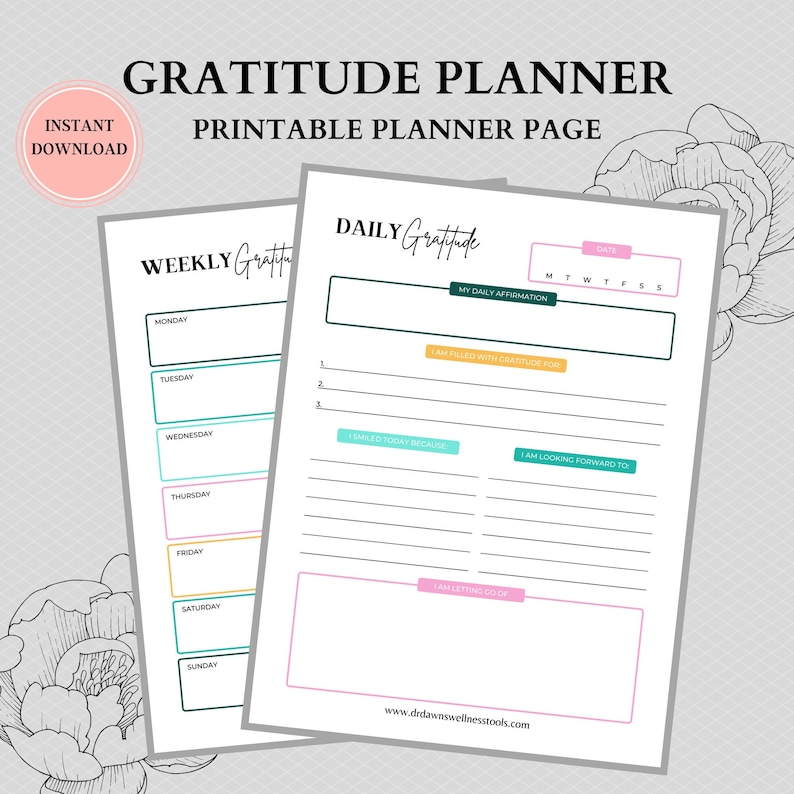 Daily Gratitude Journal Printable Mindful Planner Pages Digital PDF ...