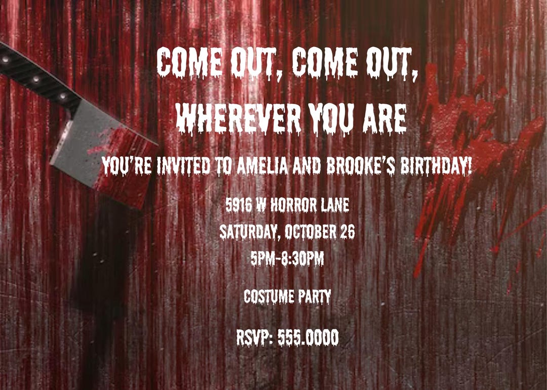 Horror Birthday Invitation, Blood, Halloween, Invite Editable - Etsy