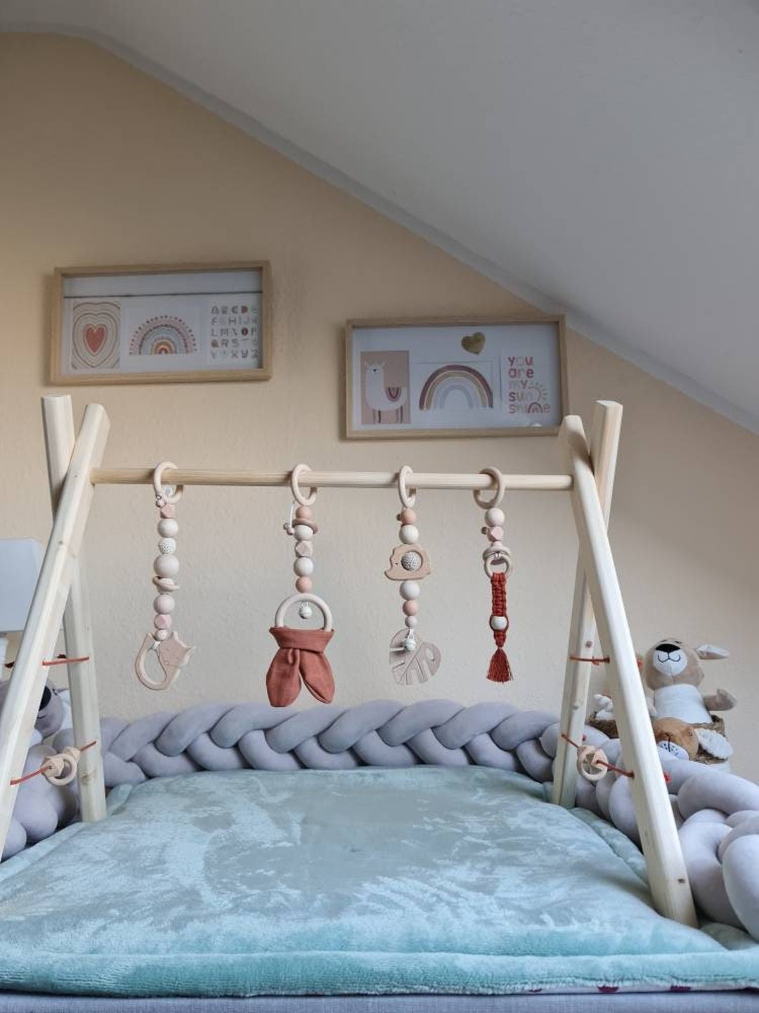Wooden Play Arch Including 4 Trailers Silicone Balls Handmade Play Arch ...