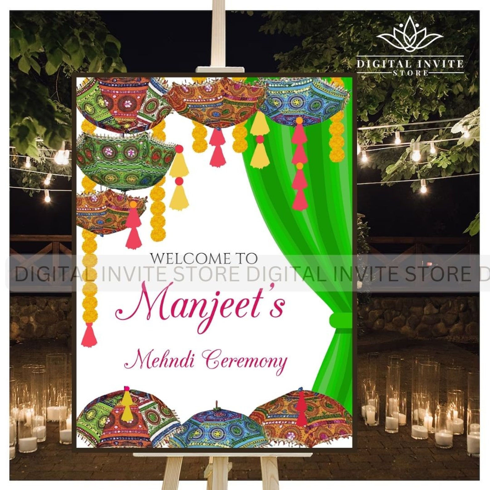 Mehendi Welcome Signage Board, Mehndi Signs Umbrella Desi Decor Signs ...