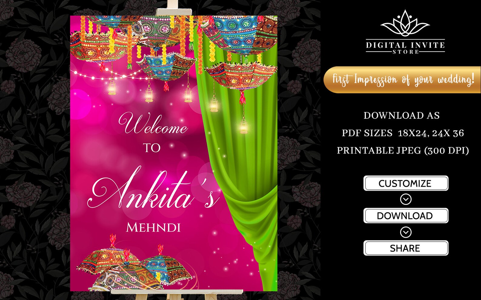 Mehendi Welcome Signage Board, Mehndi Signs Umbrella Desi Decor, Indian ...